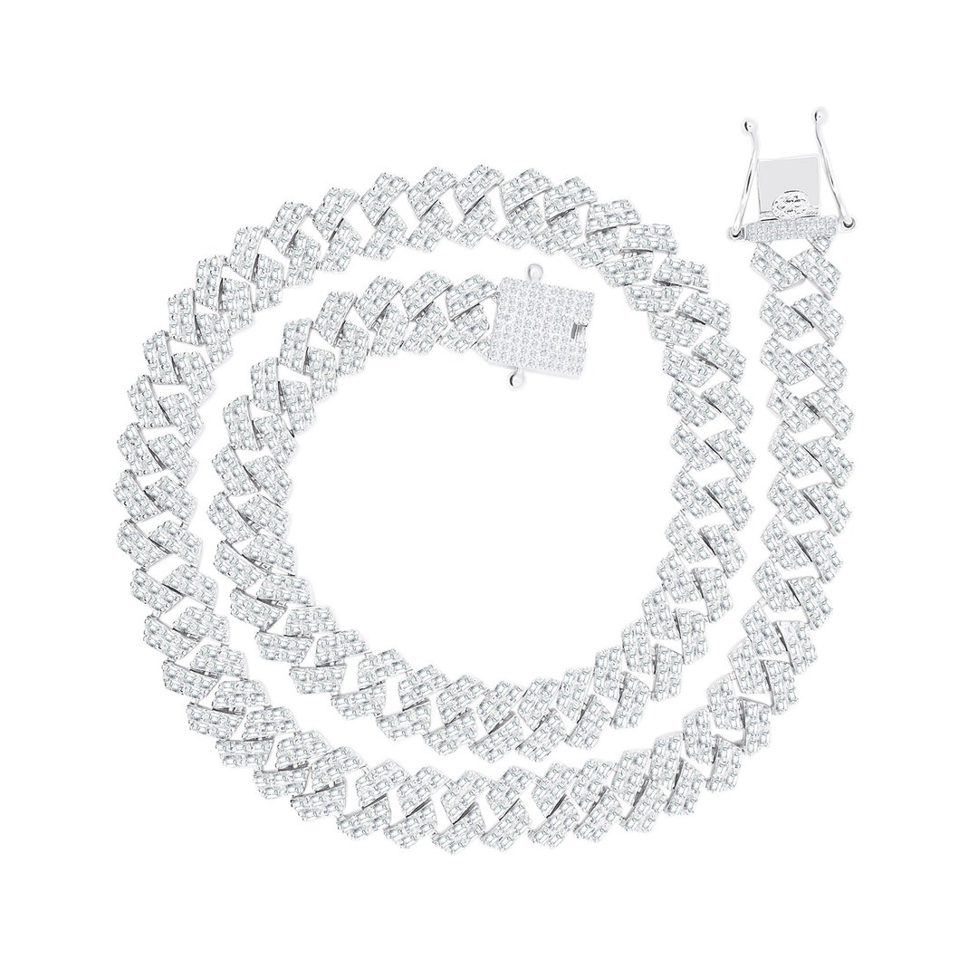 Baguette Diamond Cuban Chain Women's Iced Out Necklace Solid 925 ...