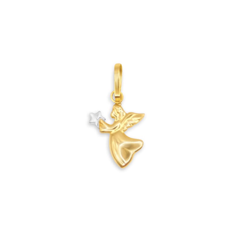 14K Solid Gold Guardian Angel Pendant Rope Chain Necklace | Angel ...