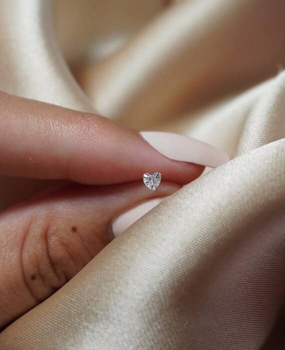 Heart Stone Nose Pin/stud Rhinestone Nose Piercing Stud L 14K - Etsy