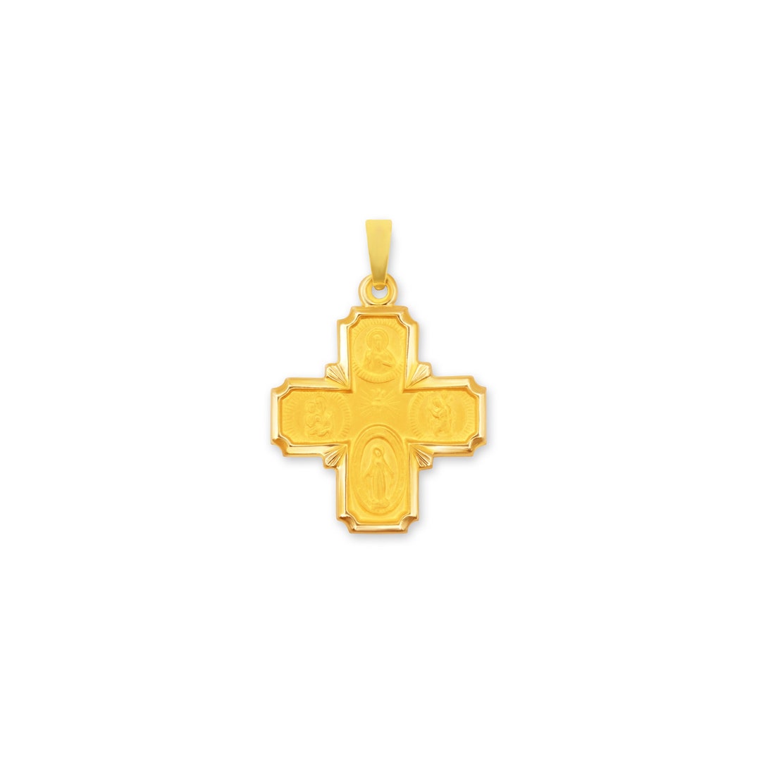14K Solid Gold Religious Cross Pendant Inscription First Communion ...