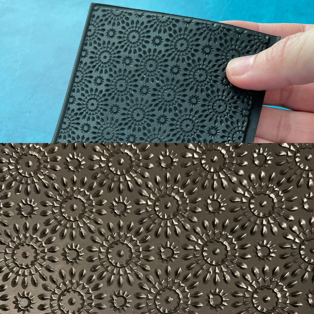 Clay Texture Stamp Mexiflowers Rubber Sheet Mat for Polymer Clay Metal ...