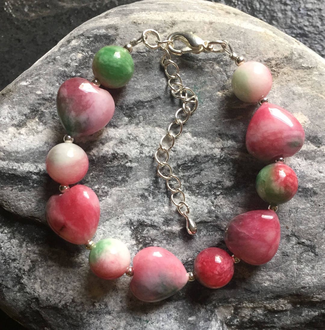 Watermelon Jade Bracelet - Etsy