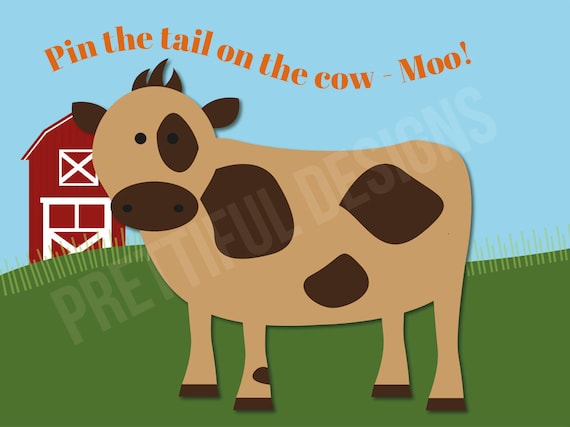Pin the Tail on the Cow Farm Animal Birthday Game Poster- Digital File ...