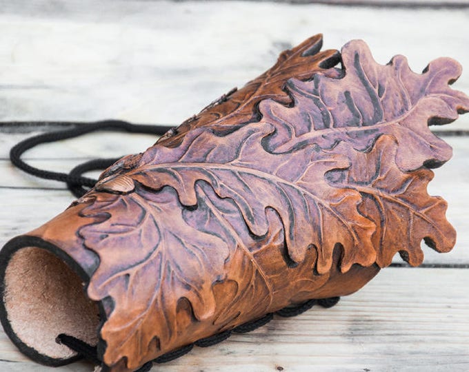 LEATHER BRACER Armor Single OAK Leaves Acorn Motif Deeply Carved ...