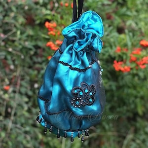 Turqoise Handmade Edwardian Bag, Regency Drawstring Bag Edwardian Purse ...