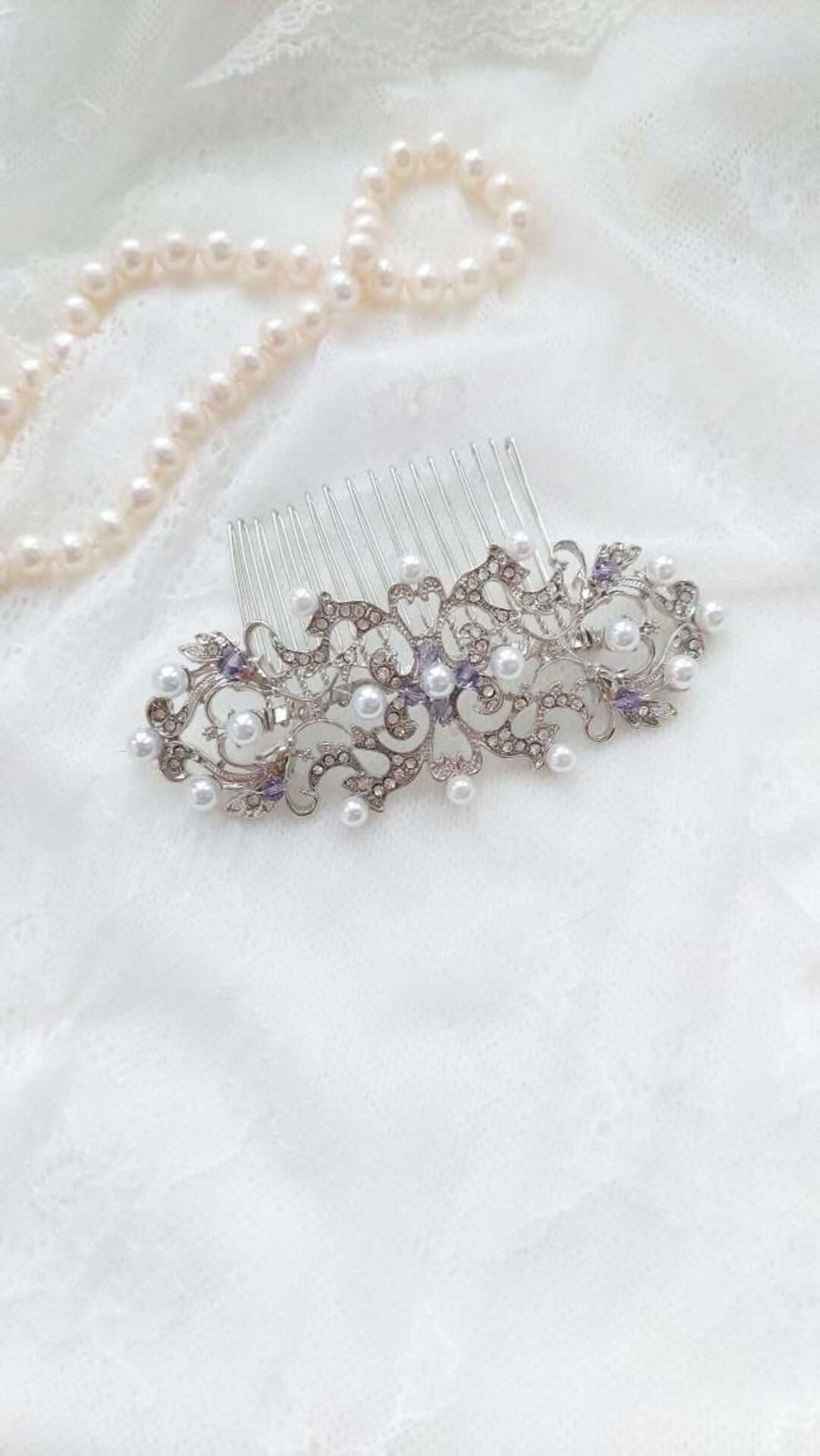 Art Deco Styled Amethyst Violet Wedding Hair Comb Filigree Edwardian ...