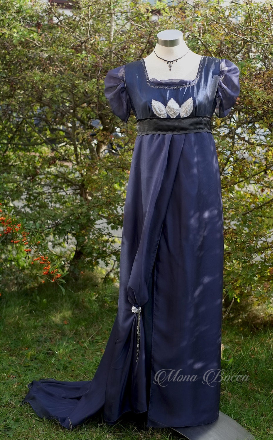 Edwardian Dress With Train Navy Regency Dress Empire Gown - Etsy