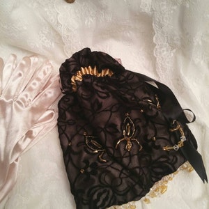 Black Edwardian Bag Handmade, Regency Drawstring Bag, Edwardian Purse ...
