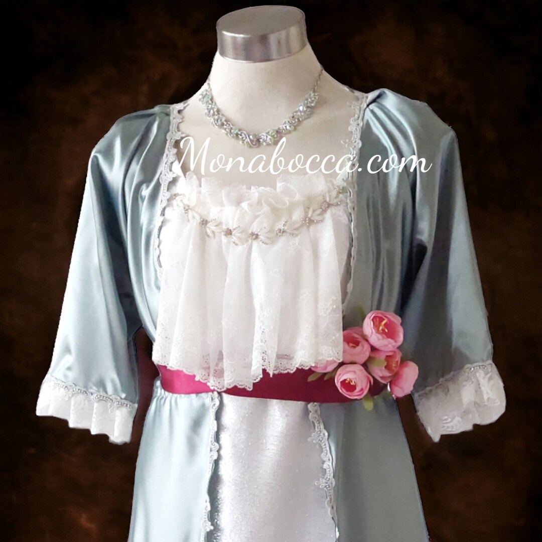 Custom Made Edwardian Dress White Silver Light Teal Gown. Promenade ...
