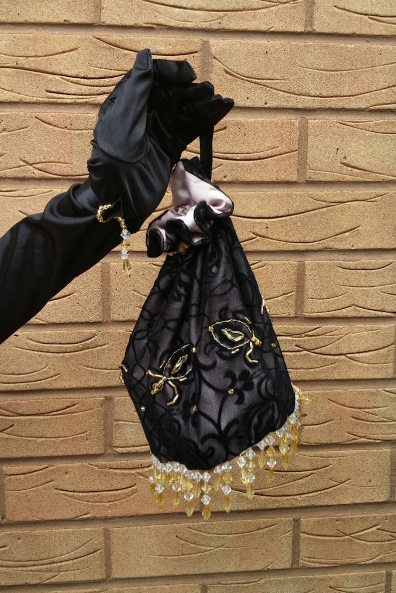 Black Edwardian Bag Handmade Regency Drawstring Bag - Etsy