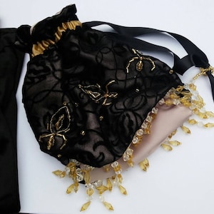Black Edwardian Bag Handmade, Regency Drawstring Bag, Edwardian Purse ...