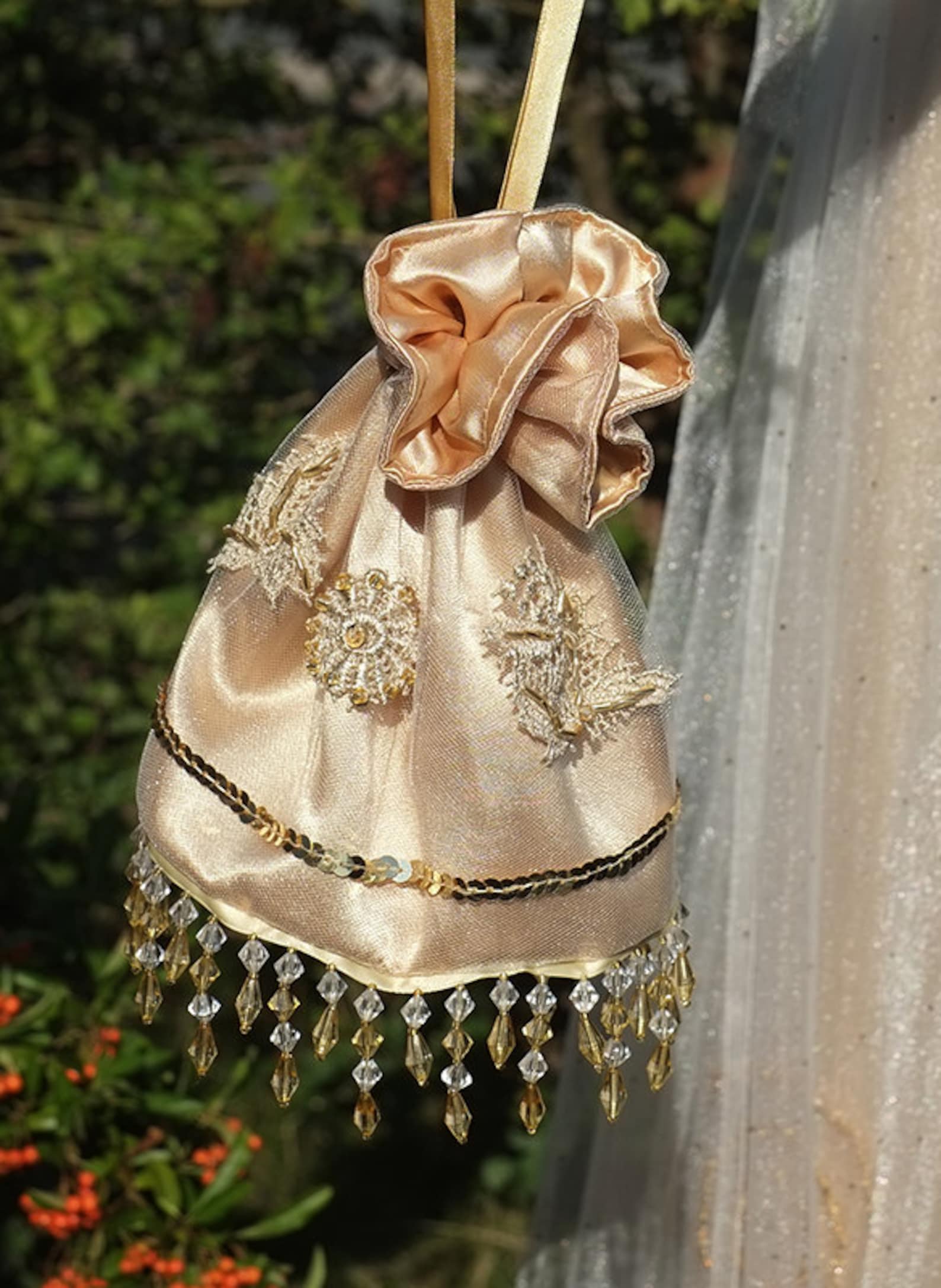 Golden Edwardian Bag Handmade, Regency Drawstring Bag, Edwardian Purse ...