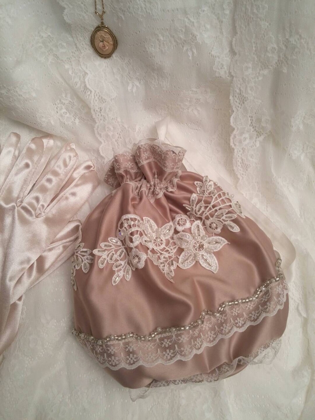 Cappuccino Ivory Handmade Edwardian Bag , Regency Drawstring Bag ...