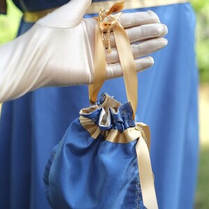 Blue Small Purse, Handmade Regency Bag With Beads, Drawstring Bag ...