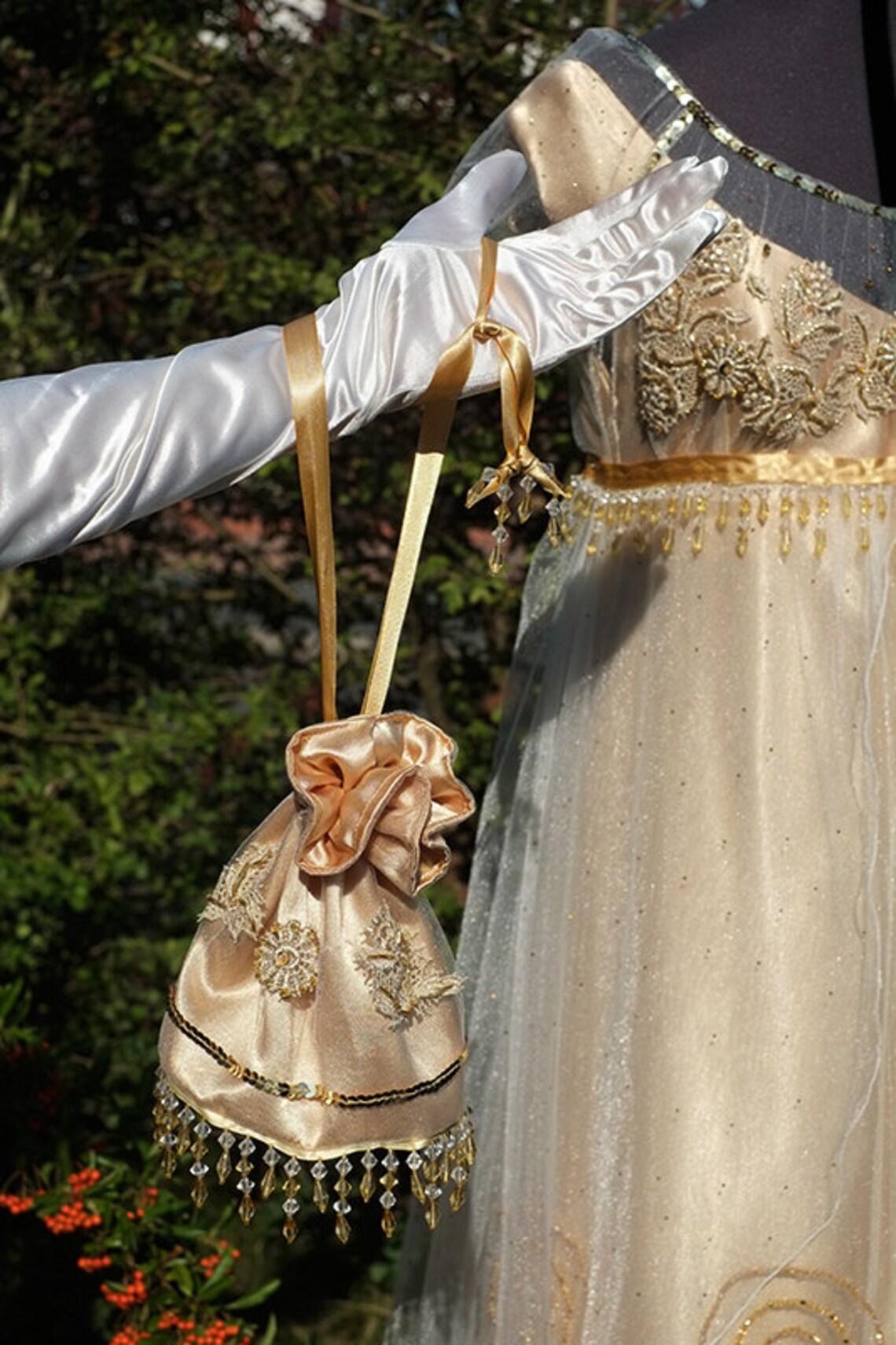 Golden Edwardian Bag Handmade, Regency Drawstring Bag, Edwardian Purse ...