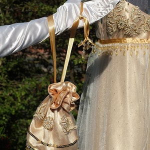 Golden Edwardian Bag Handmade, Regency Drawstring Bag, Edwardian Purse ...