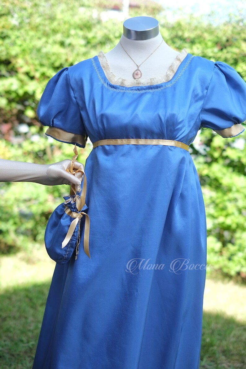 Blue Small Purse Handmade Regency Bag With Beads Drawstring | Etsy