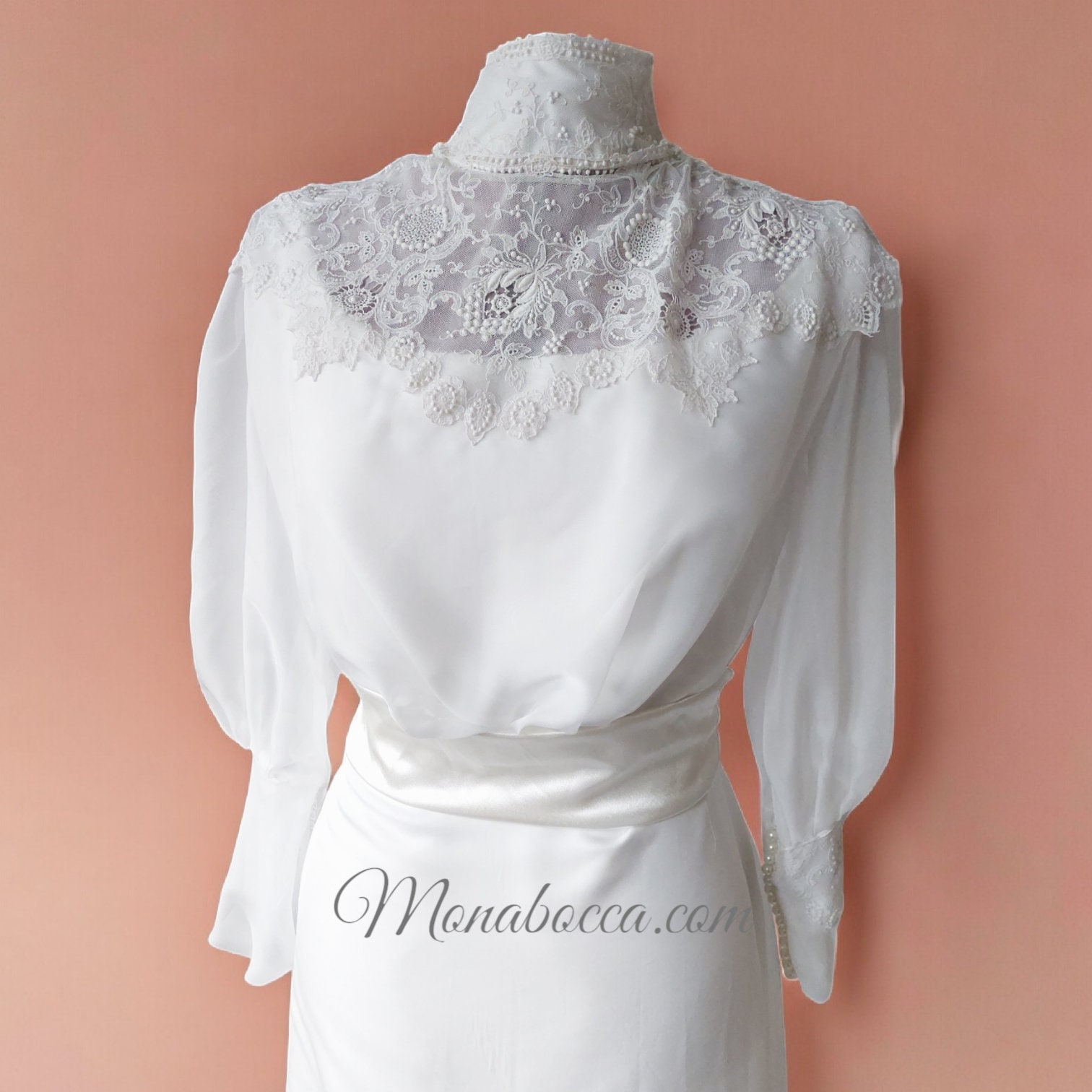 Edwardian Wedding Dress With Neck Piece