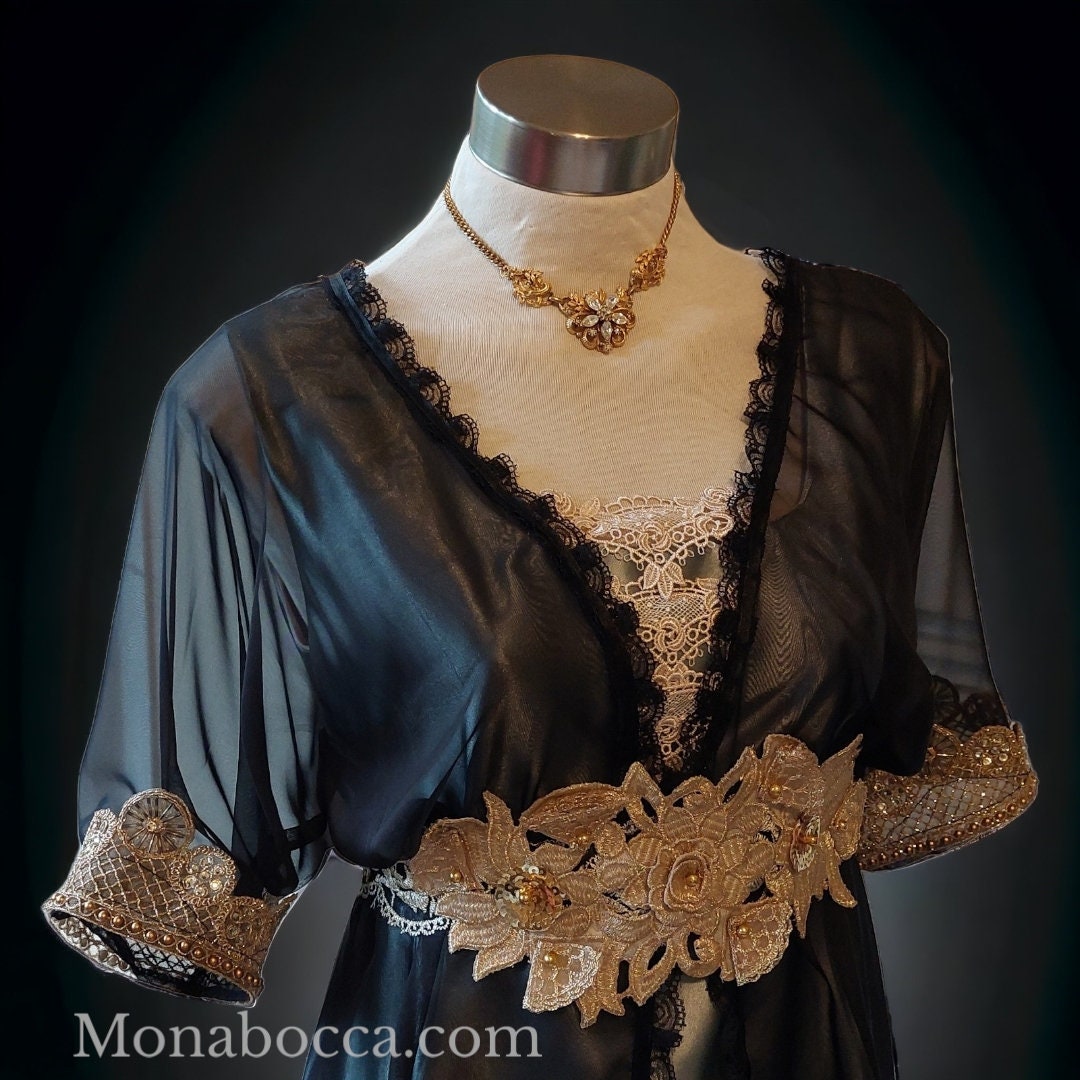 Eleanor Light Teal and Black Edwardian Dress With Gold Lace. Promenade ...