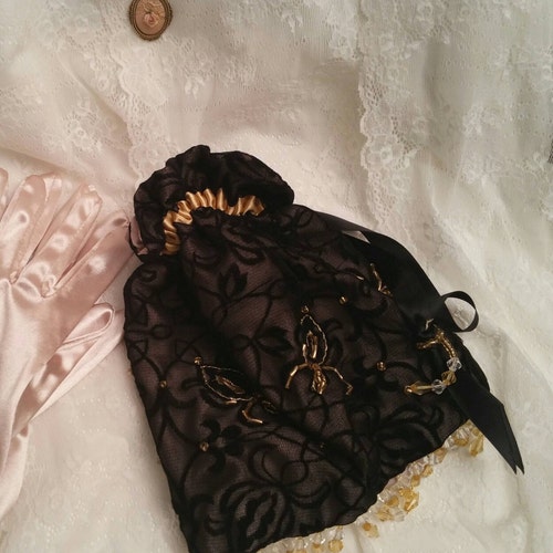 Black Edwardian Bag Handmade Regency Drawstring Bag - Etsy