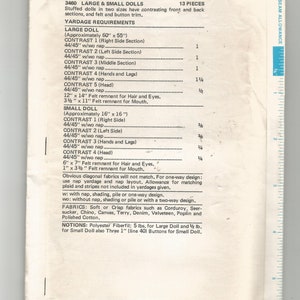 3460 Butterick Sewing Pattern UNCUT Stuffed Dolls Small Large Vintage ...