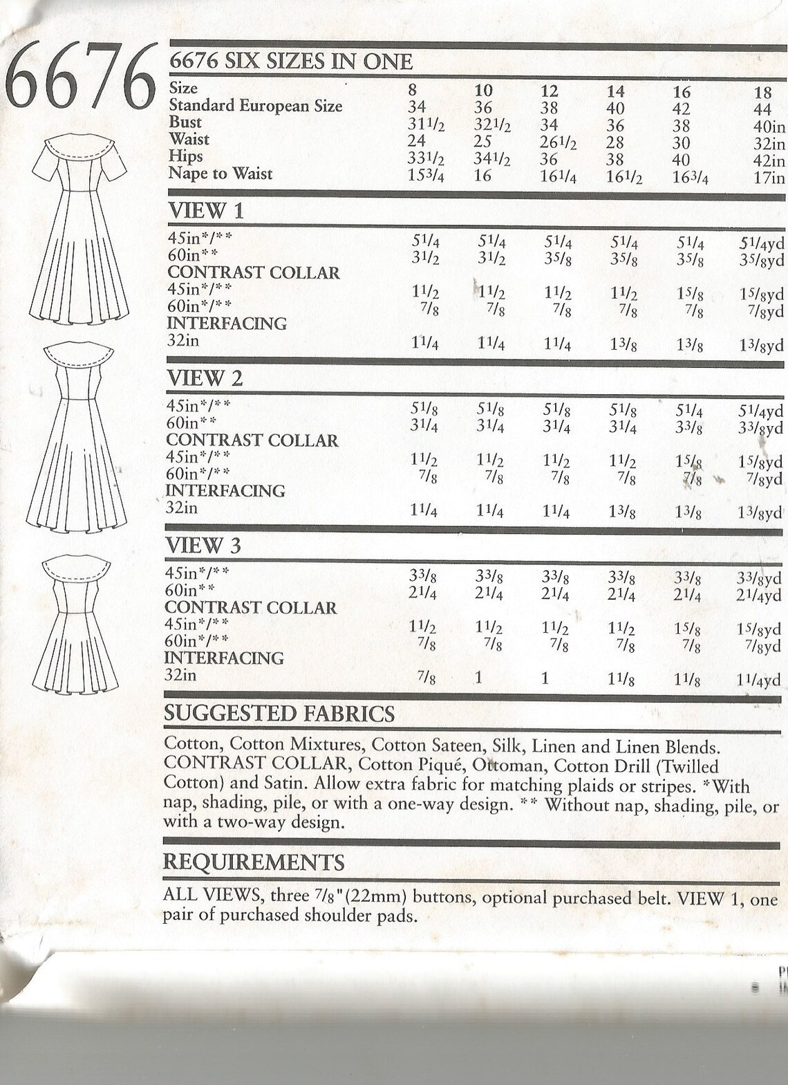 6676 New Look Sewing Pattern UNCUT Dress Wide Collar Size 8 10 12 14 16 ...