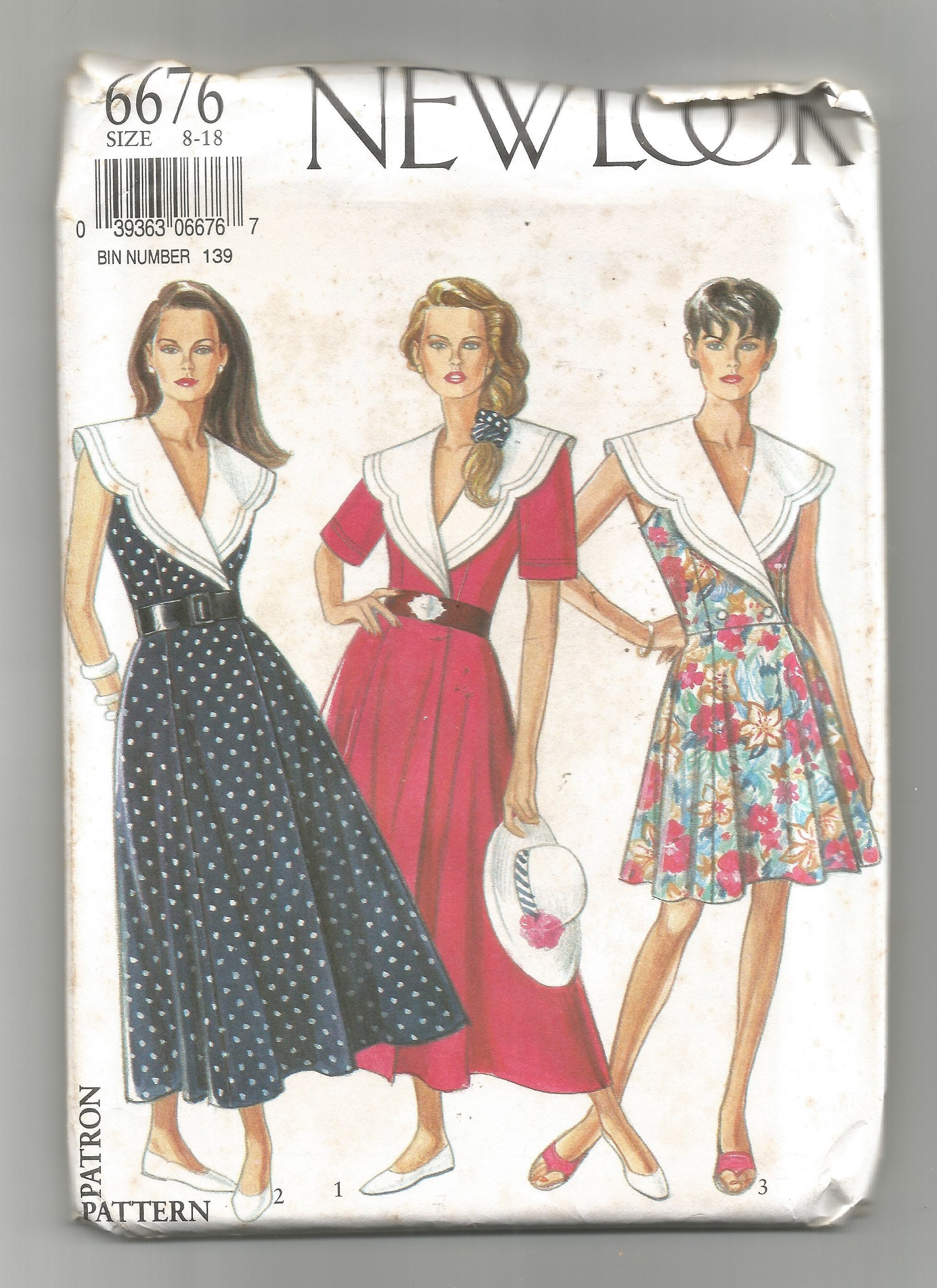 6676 New Look Sewing Pattern UNCUT Dress Wide Collar Size 8 10 12 14 16 ...