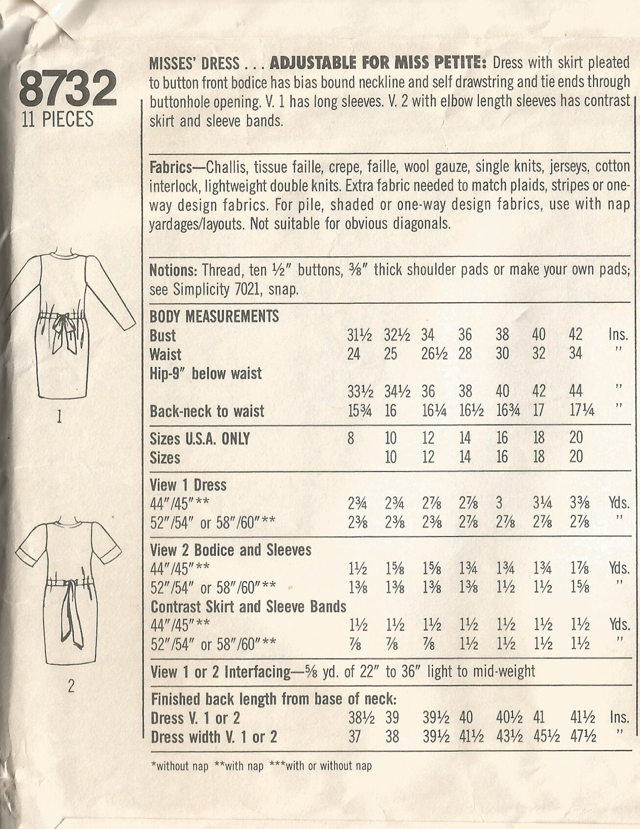 8732 Simplicity Sewing Pattern Dress Pleated Skirt Size 8 10 Vintage ...