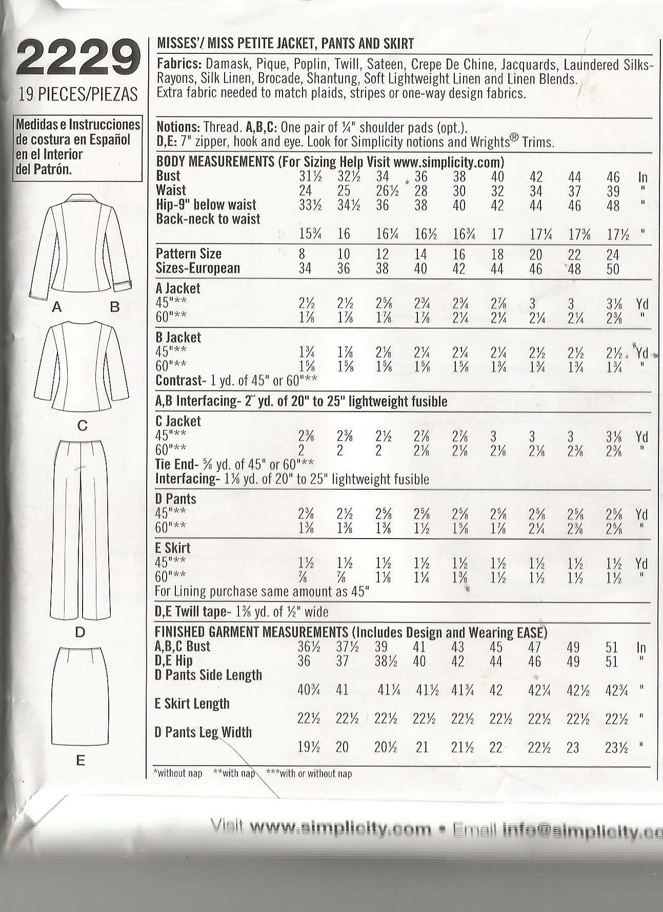 2229 Threads Sewing Pattern UNCUT Petite Jacket Pants Skirt Size 8 10 ...