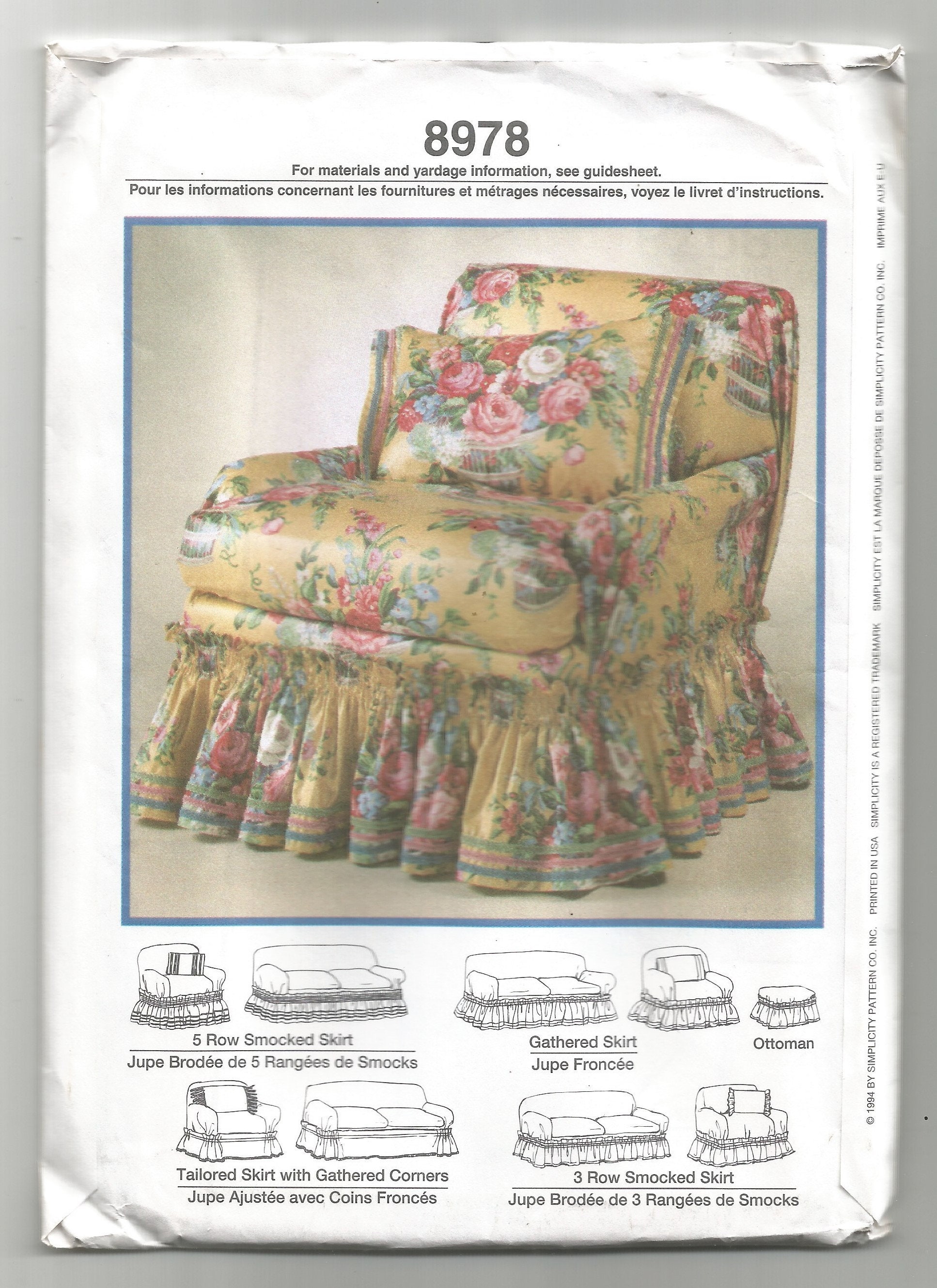 8978 Simplicity Sewing Pattern UNCUT Furniture Slip Covers Couch Chair ...