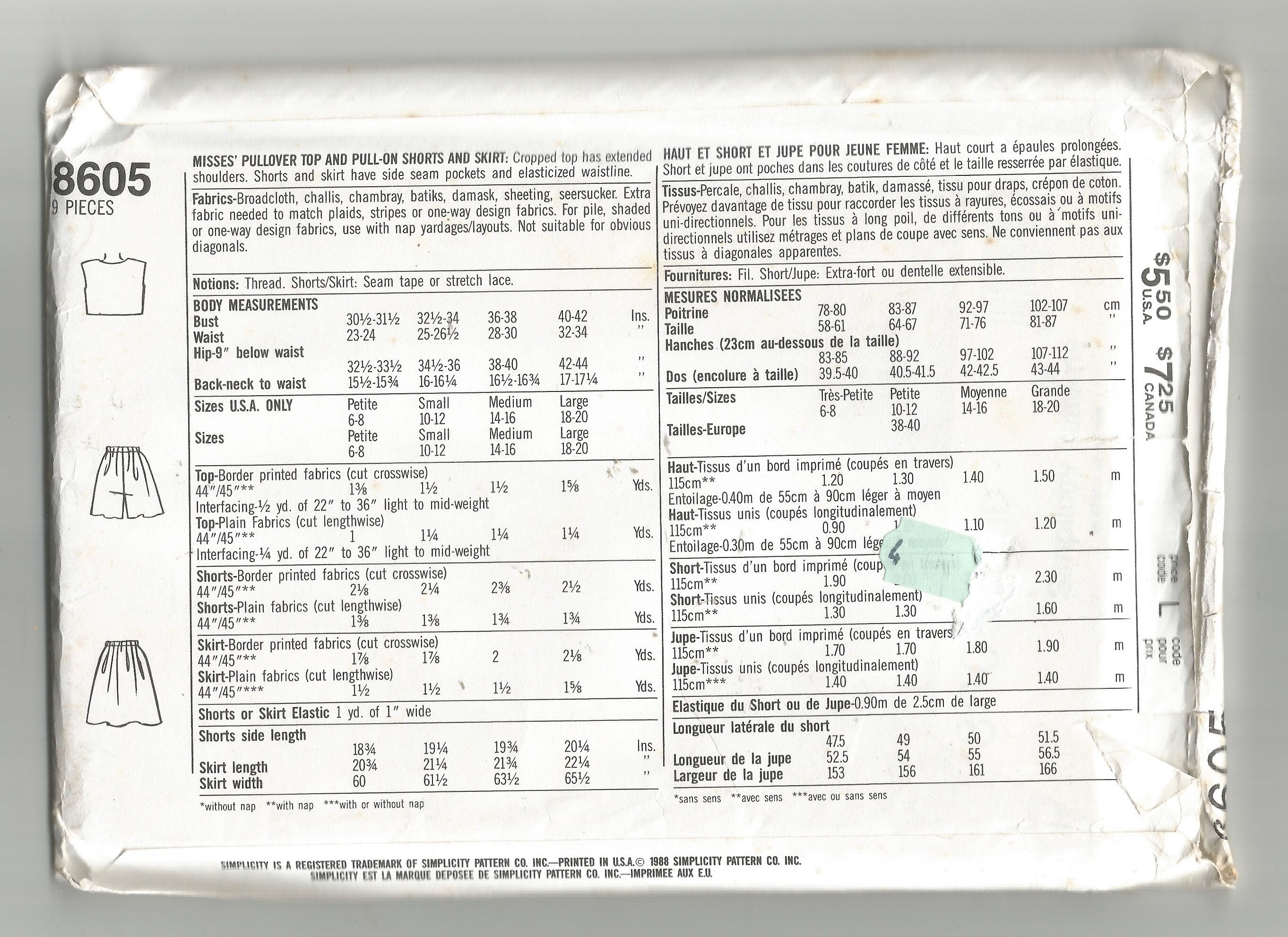8605 Simplicity Sewing Pattern UNCUT Pullover Top Pants Skirt - Etsy