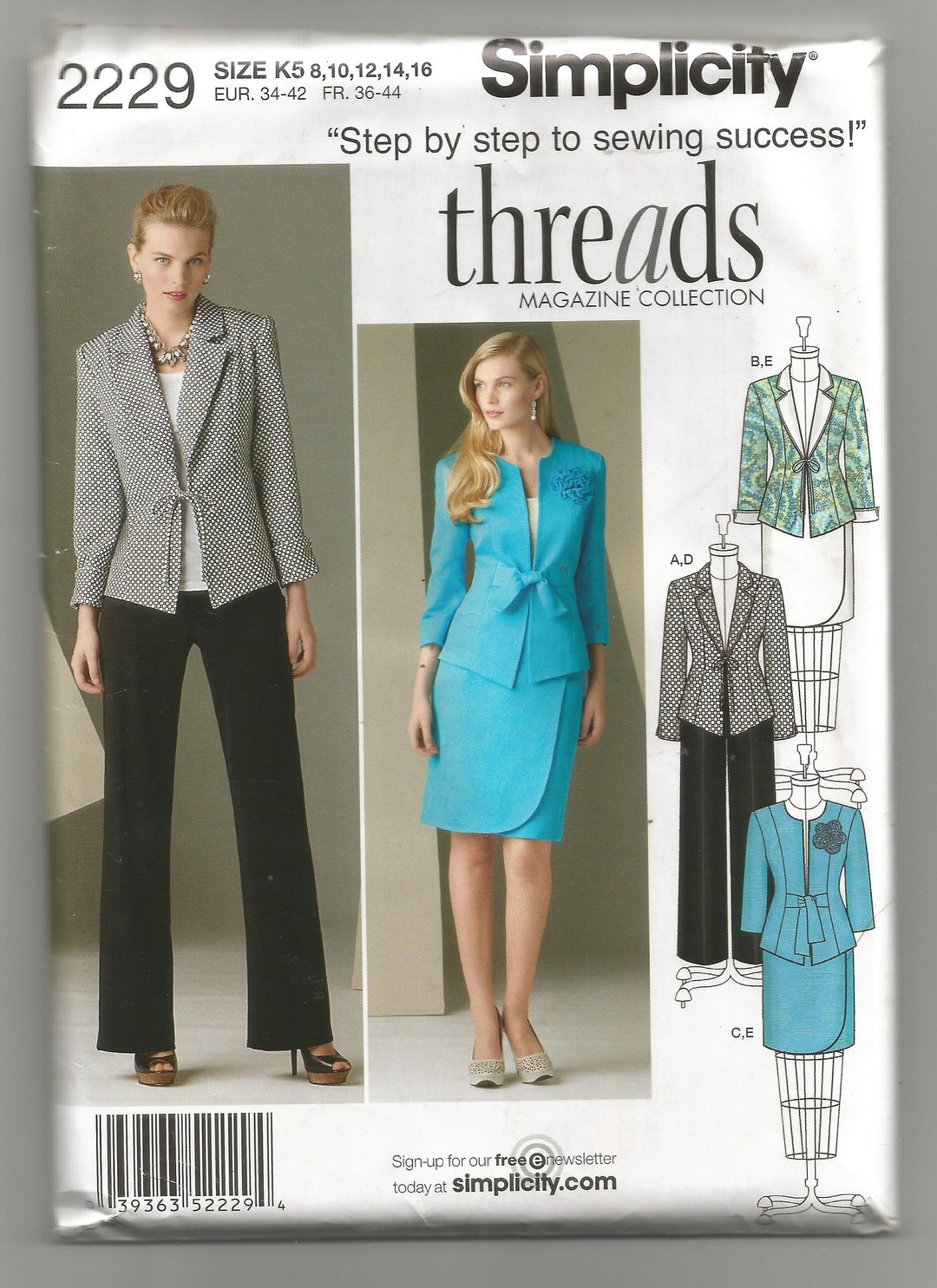 2229 Threads Sewing Pattern UNCUT Petite Jacket Pants Skirt Size 8 10 ...