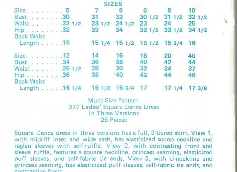 277 Sewing Pattern UNCUT Ladies Square Dancing Dress Full 3 Tier Skirt ...