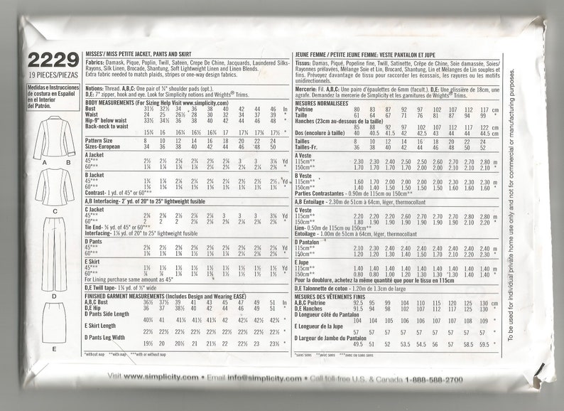 2229 Threads Sewing Pattern UNCUT Petite Jacket Pants Skirt Size 8 10 ...