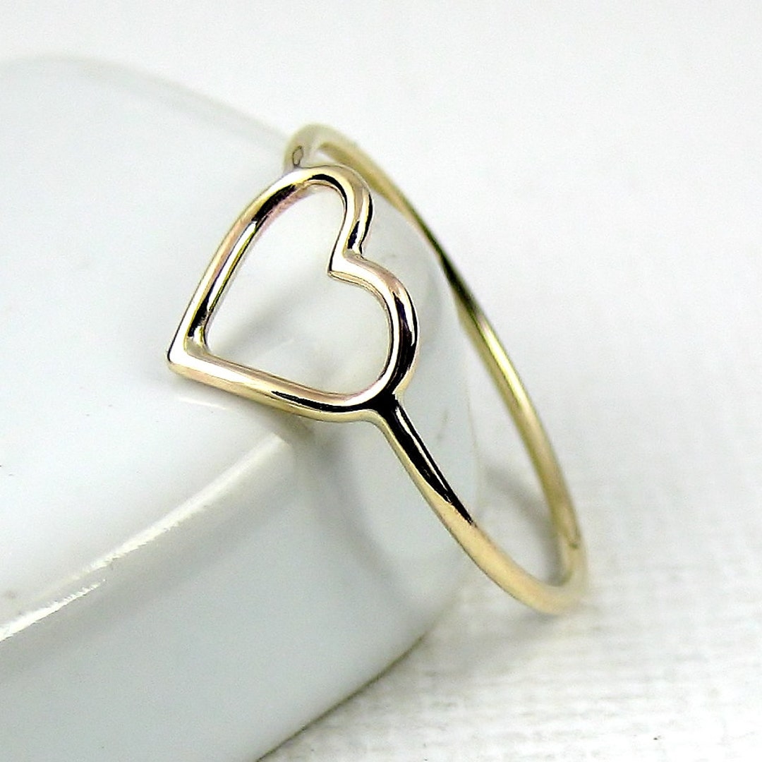 Solid Gold Heart Ring, 9 Karat Gold Ring, 18 Karat Gold Ring, Skinny ...