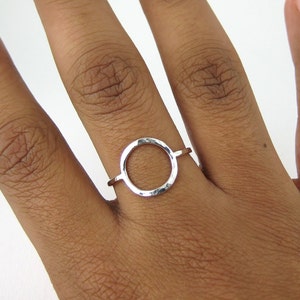 Sterling Silver Circle Ring, Hammered Karma Ring, Sterling Silver Ring, Open Circle Ring, Slim ...