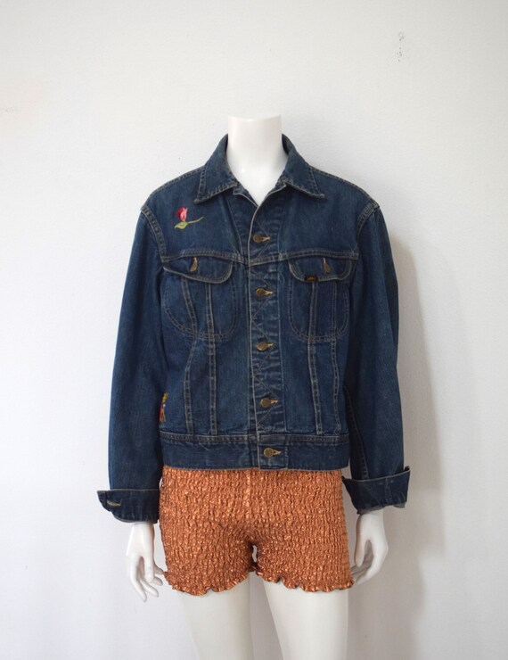 70s Hand Embroidered Jean Jacket/ 1970s Lee Denim Jac… - Gem