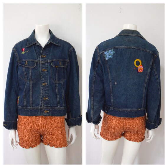 70s Hand Embroidered Jean Jacket/ 1970s Lee Denim Jac… - Gem