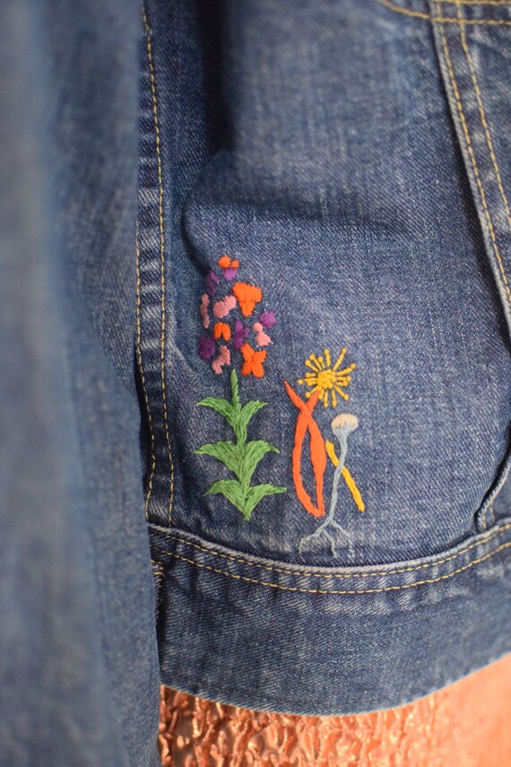 70s Hand Embroidered Jean Jacket/ 1970s Lee Denim Jac… - Gem
