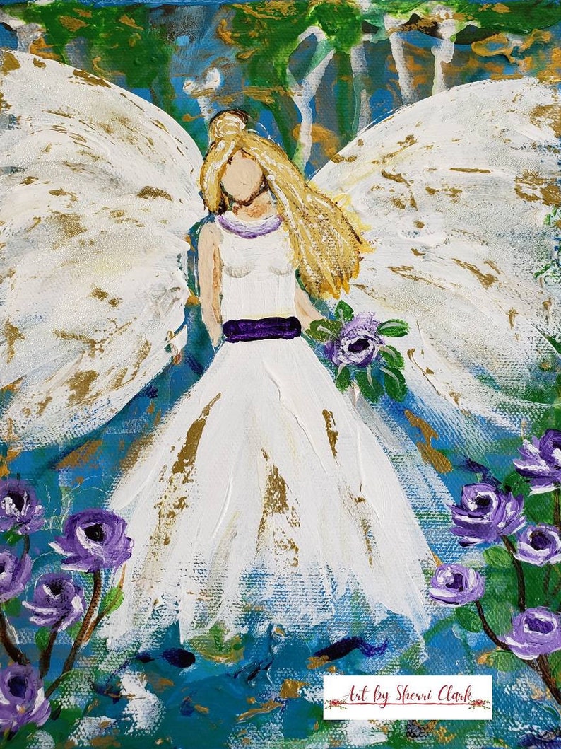 Heavenly Angel Purple Roses Angel Art Painting Faith Believe - Etsy