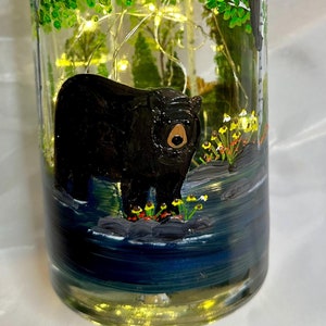 Black Bear Lighted Bottle, Hand Painted Black Bears, Black Bear Night ...