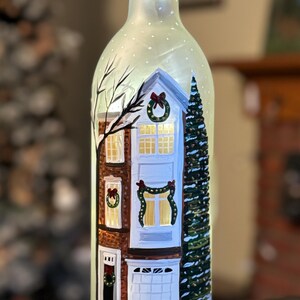 Custom Painted House, House Portrait, Painted Wine Bottle With Lights ...