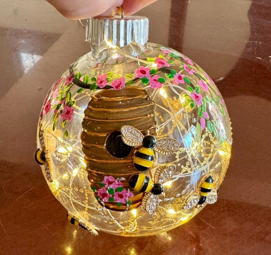 Bee Lighted Globe, Bee Hive Ornaments, Hand Paint Honey Bee Hive With ...