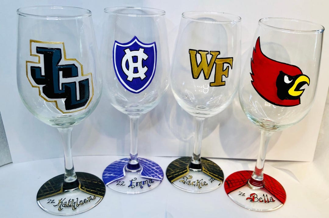 College Logo Wine Glass, University Wine Glass, Mascot Wine Glass ...