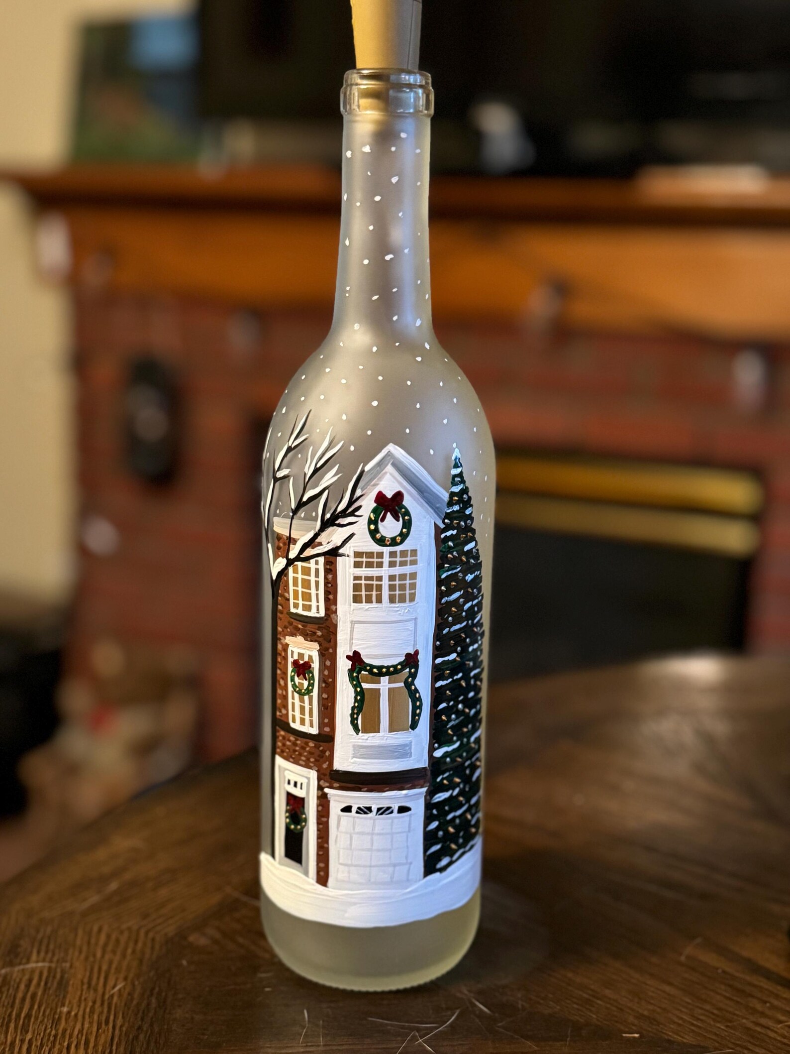 Custom Painted House, House Portrait, Painted Wine Bottle With Lights ...