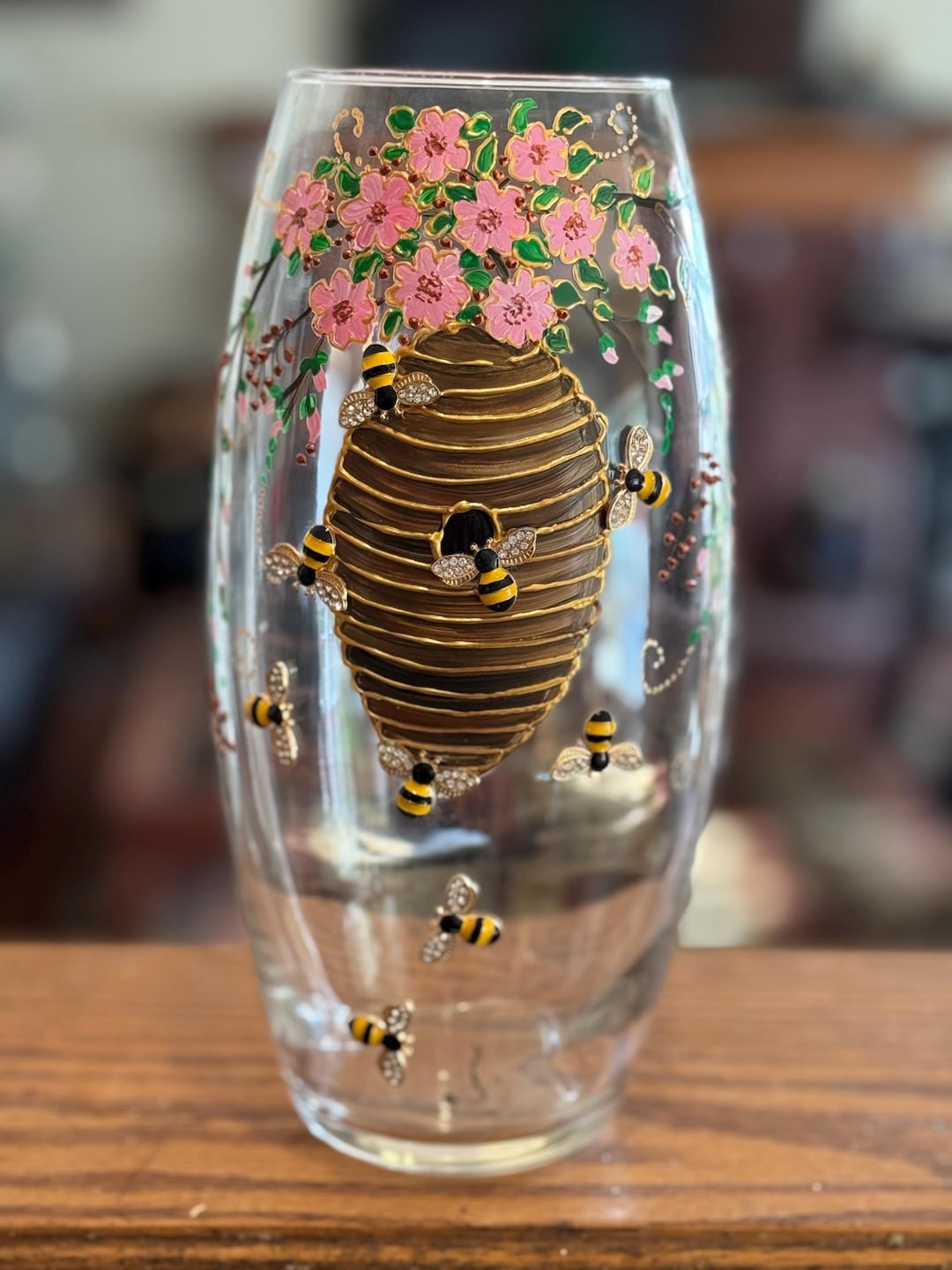 Hand Painted Beehive Vase, 3D Honey Bees and Cherry Blossoms - Etsy