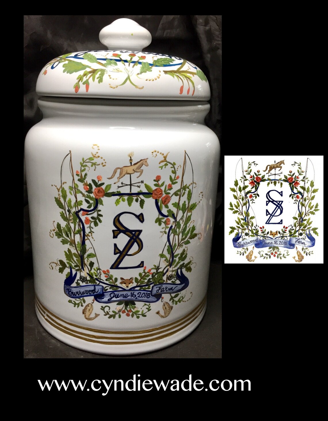 Wedding Monogram Cookie Jar Custom Painted Wedding Gift Painted Bride ...