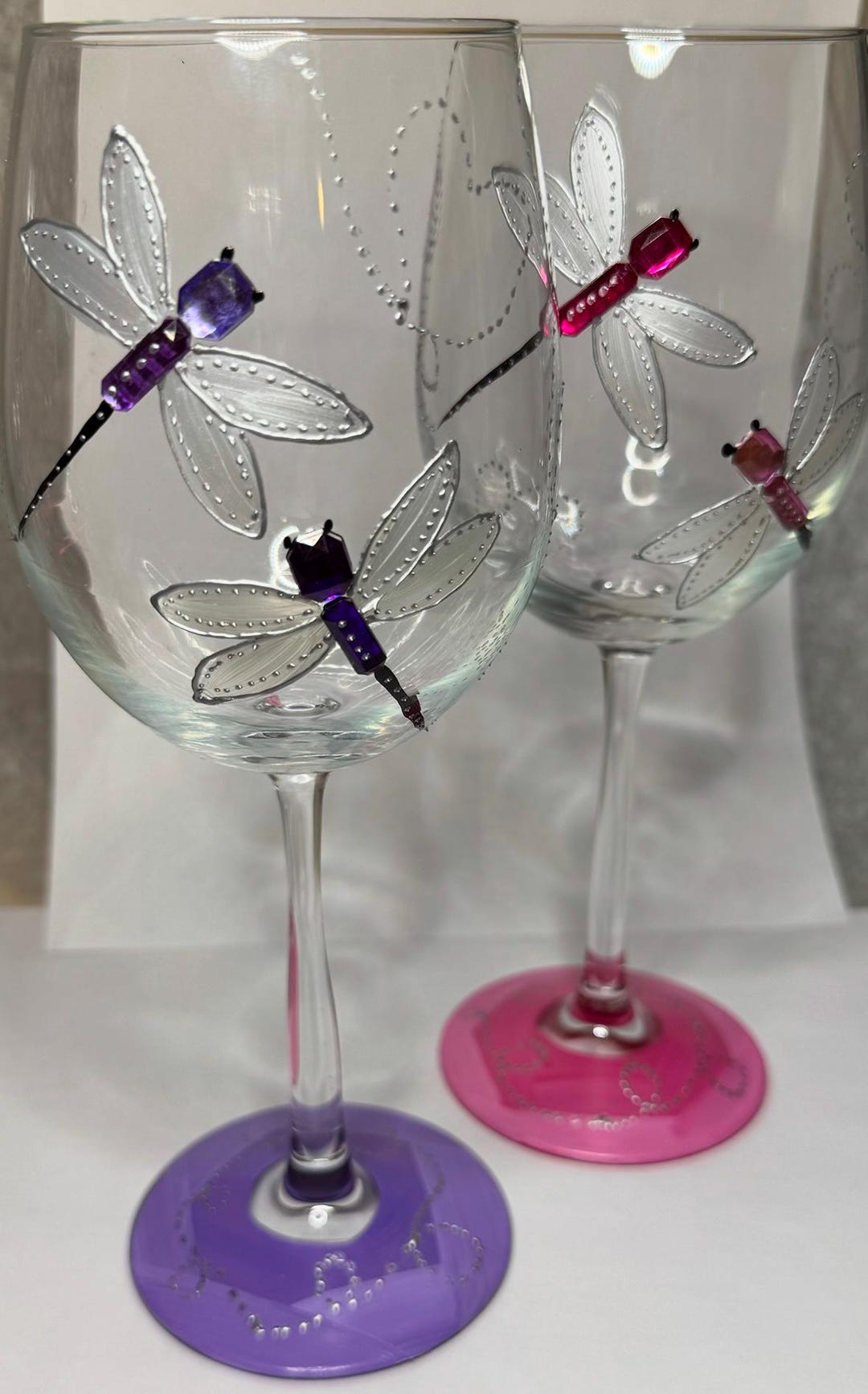 Dragonfly Wine Glass With Rhinestones, Painted Dragonfly Crystals, Wine ...