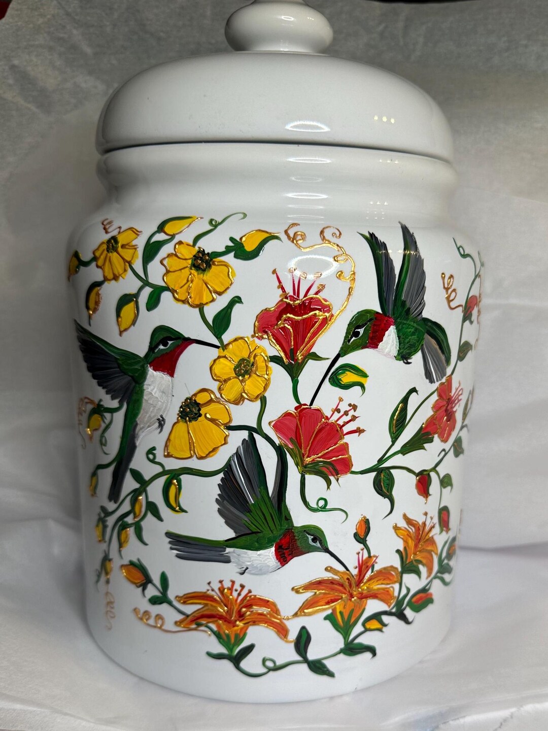 Cookie Jar, Hummingbird Cookie Jar, Painted Hummingbirds Canister ...