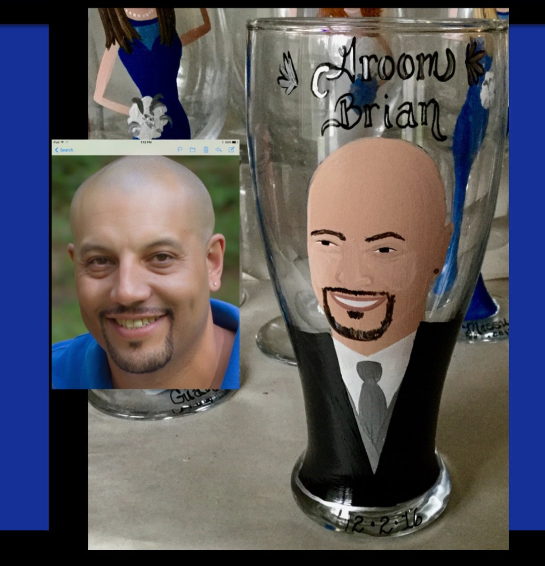 People Painted Beer Glass, Custom Beer Glass, Portrait Beer Glass ...